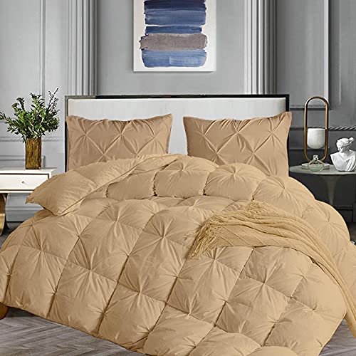 1 Pc Pinch Pleated Comforter with 2 Pillow Shams 100% Cotton 400 GSM Ultra Soft, Fluffy, Lightweight Comforter for All Season Twin/Twin XL Size Taupe 3 PC-Pinch Pleat Comforter Set