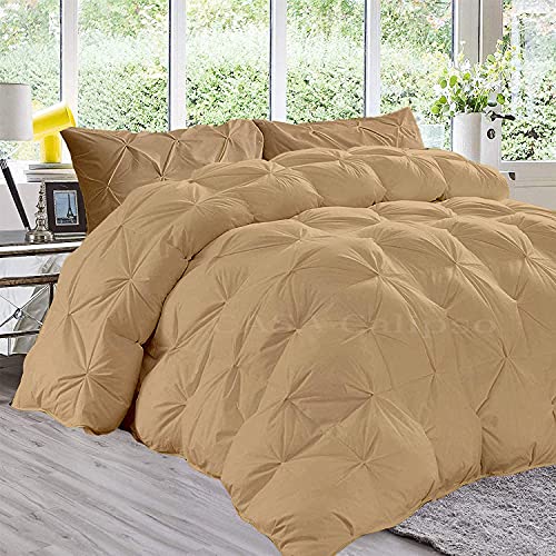 1 Pc Pinch Pleated Comforter with 2 Pillow Shams 100% Cotton 400 GSM Ultra Soft, Fluffy, Lightweight Comforter for All Season Twin/Twin XL Size Taupe 3 PC-Pinch Pleat Comforter Set