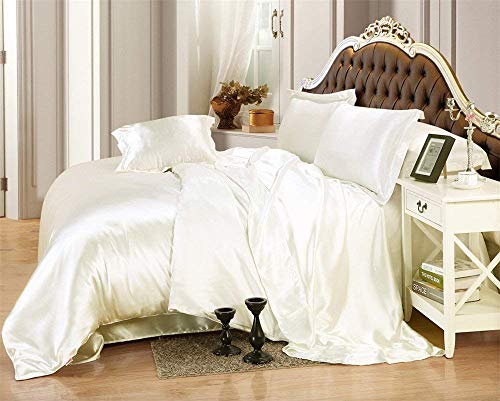 Cotton Home Depot Luxury 3-Piece Satin Lightweight Solid Comforter Set with 2 Pillow Shams 3-Piece Set Hotel Quality Bedding Set Ivory Short Queenn