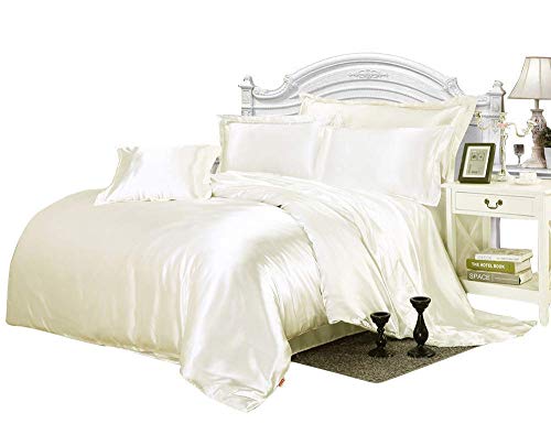 Cotton Home Depot Luxury 3-Piece Satin Lightweight Solid Comforter Set with 2 Pillow Shams 3-Piece Set Hotel Quality Bedding Set Ivory Short Queenn