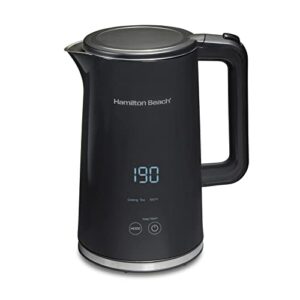 hamilton beach 41033 digital electric tea kettle, hot water boiler & heater 1.7 l, 5 preset modes + keep warm, fast boil 1500w, bpa free, cool-touch stainless steel exterior, black