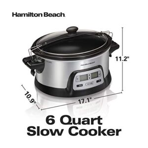 Hamilton Beach 33861 Portable Programmable Slow Cooker, Dishwasher Safe Crock, 6 Qt, FlexCook Dual Digital Timer/2 Heat Settings, Lid Lock for Easy Travel, Silver