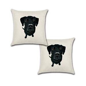 holiday depot set of 2 pillow covers 18×18, cute black labrador retriever dog design cotton linen fabric pet labrador portrait decorative indoor/outdoor throw pillow case set 45 x 45 cm