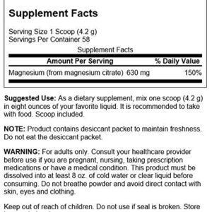 Swanson 100% Pure Magnesium Citrate Powder - Unflavored 630 mg 8.6 oz Pwdr 2 Pack