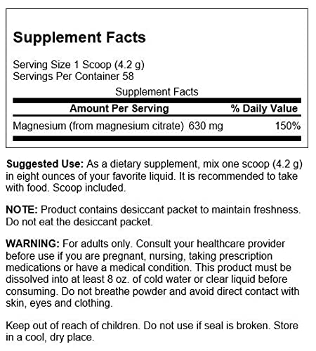 Swanson 100% Pure Magnesium Citrate Powder - Unflavored 630 mg 8.6 oz Pwdr 2 Pack