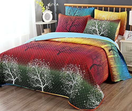 Swanson Beddings Rainbow Tree 5 Piece Bedspread Coverlet Quilt Set: Quilt and 4 Pillow Shams (King)