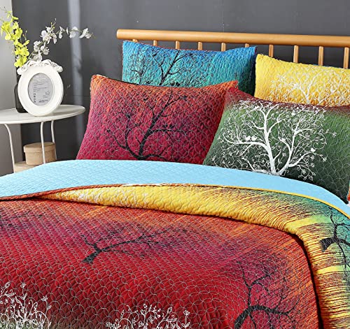 Swanson Beddings Rainbow Tree 5 Piece Bedspread Coverlet Quilt Set: Quilt and 4 Pillow Shams (King)