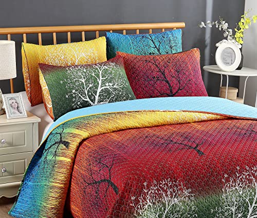 Swanson Beddings Rainbow Tree 5 Piece Bedspread Coverlet Quilt Set: Quilt and 4 Pillow Shams (King)