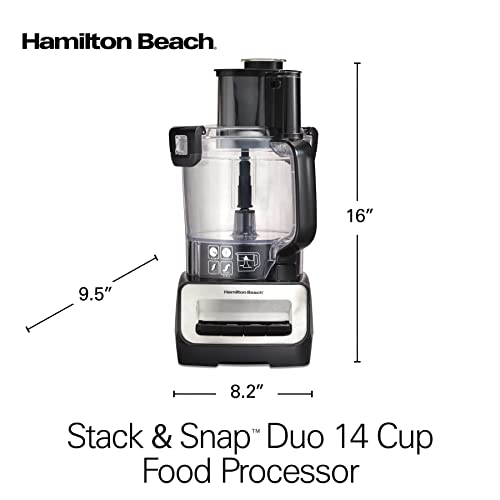 Hamilton Beach Stack & Snap Food Processor and Vegetable Chopper, BPA Free, Stainless Steel Blades, 14 Cup + 4-Cup Mini Bowls, 3-Speed 500 Watt Motor, Black (70585)