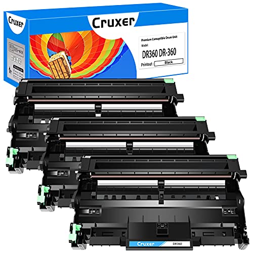 Cruxer 3-Pack Black Compatible Drum Unit Replacement for Brother DR360 DR-360 Work with HL-2140 HL-2170W MFC-7840W MFC-7340 MFC-7345N DCP-7030 DCP-7040 Series Printer (Black, 3-Pack)