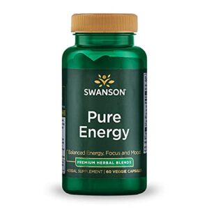 swanson pure energy metabolism concentration mental focus mood support stress management adaptogenic herbs herbal supplement 60 veggie capsules (veg caps) vegan