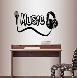 vinyl wall decals home decor art stickers music word microphone headphones bedroom audio studio room removable stylish mural unique design 58cmx33cm