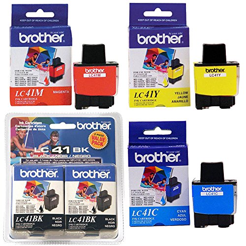 Brother LC41 Black Ink Twin Pack with Standard Yield Color Ink Cartridge Set