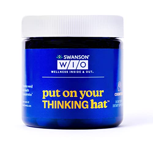 Swanson WIO™ Put on Your Thinking hat™ Brain Health, Concentration, Better Focus, Ginkgo Biloba + Neurofactor® Coffee Fruit, Vegan, Non-GMO, Mental Wellness, 30 Veggie Capsules (30-Day Supply)