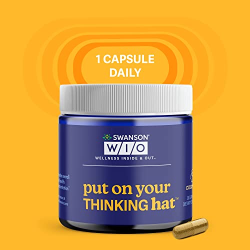 Swanson WIO™ Put on Your Thinking hat™ Brain Health, Concentration, Better Focus, Ginkgo Biloba + Neurofactor® Coffee Fruit, Vegan, Non-GMO, Mental Wellness, 30 Veggie Capsules (30-Day Supply)