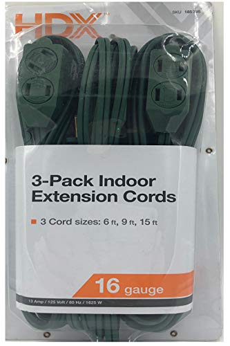 Home Depot 6/9/15 foot 16/2 Indoor Extension Cord (3-Pack) Green