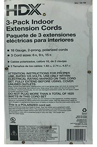 Home Depot 6/9/15 foot 16/2 Indoor Extension Cord (3-Pack) Green