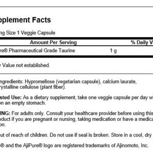 Swanson AjiPure Amino Acid Taurine 1000 Milligrams 60 Veg Capsules (3 Pack)