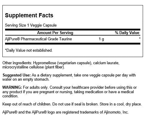 Swanson AjiPure Amino Acid Taurine 1000 Milligrams 60 Veg Capsules (3 Pack)