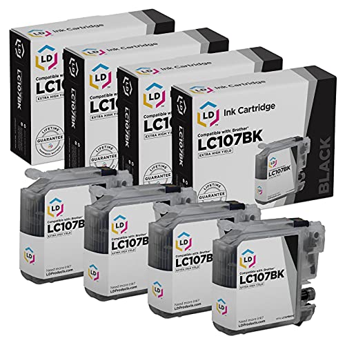 LD Products Compatible Ink Cartridge Replacement for Brother LC107BK Super High Yield (Black, 4-Pack)