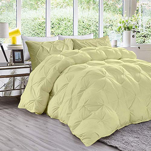 Fluffy Down Alternative 1000 Series 3 Piece Ivory Pinch Pleated Bedding Comforter Set ( Comforter + 2 Pillow Cases ) 500 GSM Egyptian Cotton King