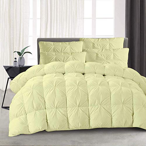 Fluffy Down Alternative 1000 Series 3 Piece Ivory Pinch Pleated Bedding Comforter Set ( Comforter + 2 Pillow Cases ) 500 GSM Egyptian Cotton King