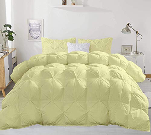 Fluffy Down Alternative 1000 Series 3 Piece Ivory Pinch Pleated Bedding Comforter Set ( Comforter + 2 Pillow Cases ) 500 GSM Egyptian Cotton King