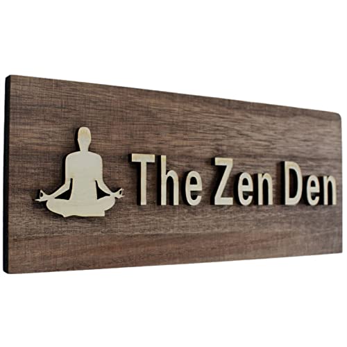 FIREFLYWEB The Zen Den signs Room Decor Meditation in Progress Wall Hanging Sign with Hooks Inspirational Wooden Door Plaque for Yoga Studio Bedroom Decoration (Brown)