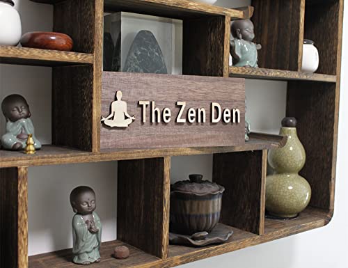 FIREFLYWEB The Zen Den signs Room Decor Meditation in Progress Wall Hanging Sign with Hooks Inspirational Wooden Door Plaque for Yoga Studio Bedroom Decoration (Brown)