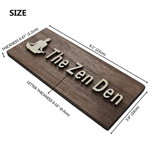 FIREFLYWEB The Zen Den signs Room Decor Meditation in Progress Wall Hanging Sign with Hooks Inspirational Wooden Door Plaque for Yoga Studio Bedroom Decoration (Brown)