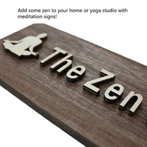 FIREFLYWEB The Zen Den signs Room Decor Meditation in Progress Wall Hanging Sign with Hooks Inspirational Wooden Door Plaque for Yoga Studio Bedroom Decoration (Brown)