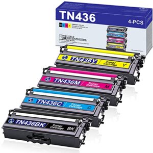 super high yield tn 436 compatible tn-436k tn-436c tn-436m tn-436y toner cartridge replacement for brother hl-l8260cdw l8360cdw l8360cdwt l9310cdw l9310cdwt printer (1bk+1c+1m+1y, 4-pack)