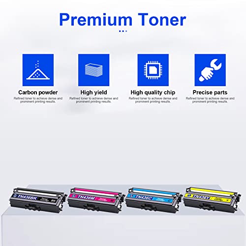 Super High Yield TN 436 Compatible TN-436K TN-436C TN-436M TN-436Y Toner Cartridge Replacement for Brother HL-L8260CDW L8360CDW L8360CDWT L9310CDW L9310CDWT Printer (1BK+1C+1M+1Y, 4-Pack)