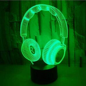 azimom headphone headset 3d illusion lamp 16color night light,smart touch sensor & remote control bedside lamps home decoration kids boys girls women birthday gifts