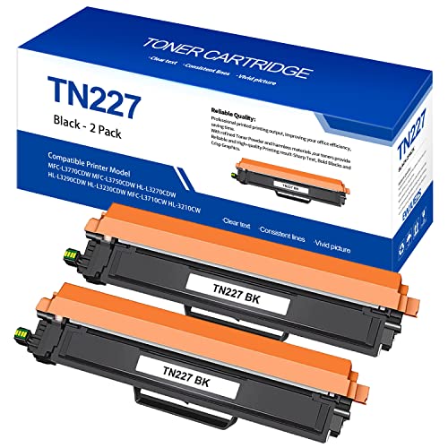 Compatible Toner Cartridge Replacement for Brother TN227 TN-227 TN227BK TN-227BK for MFC-L3770CDW HL-L3270CDW HL-L3290CDW HL-L3230CDW Toner Printer (TN-227BK -2 Pack)