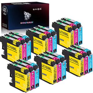 wolfgray lc103 xl ink cartridges compatible for brother lc103xl lc103 103 ink mfc j870dw j450dw j470dw j650dw j6720dw j4410dw j4510dw j4710dw j4310dw j285dw 475dw (18 color, 6c+6m+6y)