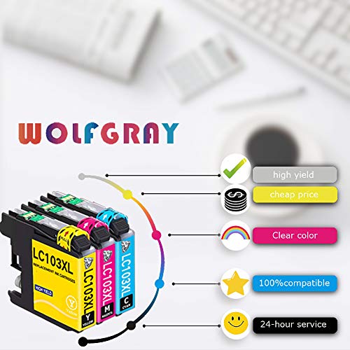 Wolfgray LC103 XL Ink Cartridges Compatible for Brother LC103XL LC103 103 Ink MFC J870DW J450DW J470DW J650DW J6720DW J4410DW J4510DW J4710DW J4310DW J285DW 475DW (18 Color, 6C+6M+6Y)