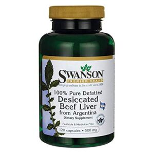 swanson 100% pure defatted desiccated beef liver 500 milligrams 120 capsules