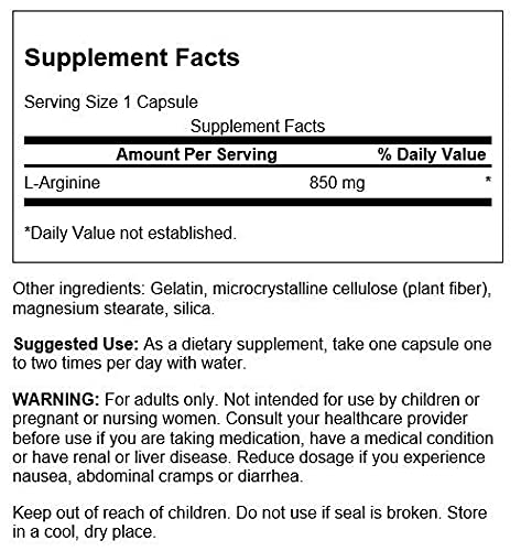 Swanson Amino Acid Super-Strength L-Arginine 850 Milligrams 90 Capsules