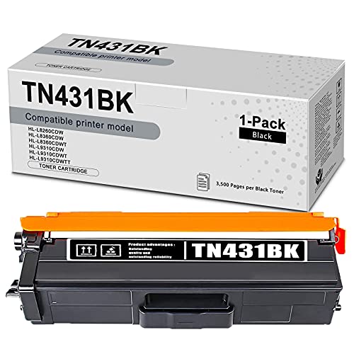 (1 Pack, Black) Compatible TN431BK TN-431BK High Yield Toner Cartridge Replacement for Brother HL-L8260CDW L8360CDW L8360CDWT DCP-L8410CDW MFC-L8610CDW Printer.