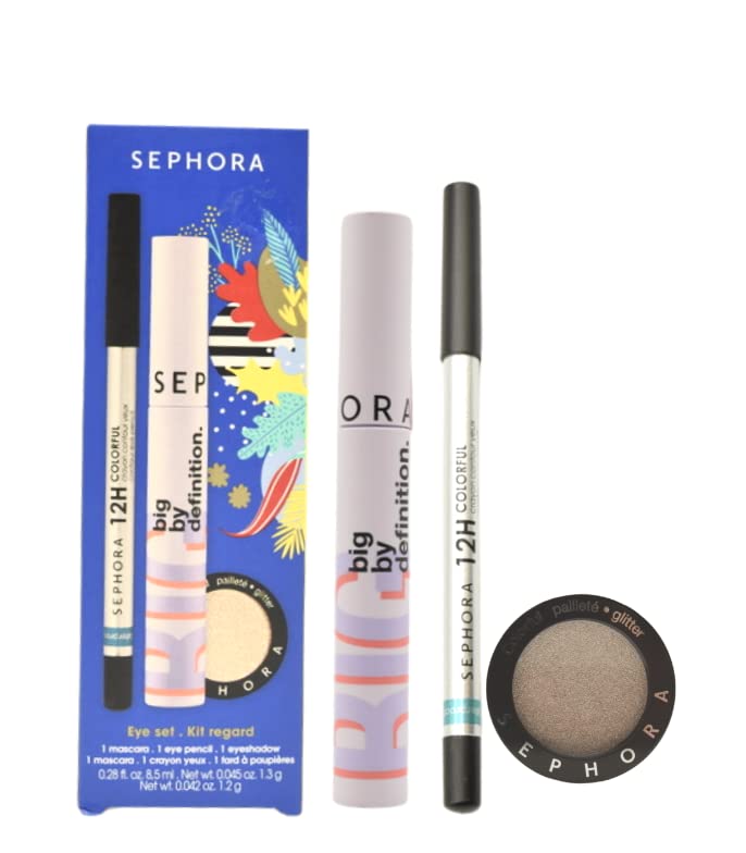 Sephora Collection Wishing You Eye Makeup Holiday Gift Set:: Big By Definition Mascara in Ultra Black, Waterproof 12HR Contour Eye Pencil in Black Lace, and Colorful Eyeshadow in N°205 Ballet Shoes (Pink Glitter)