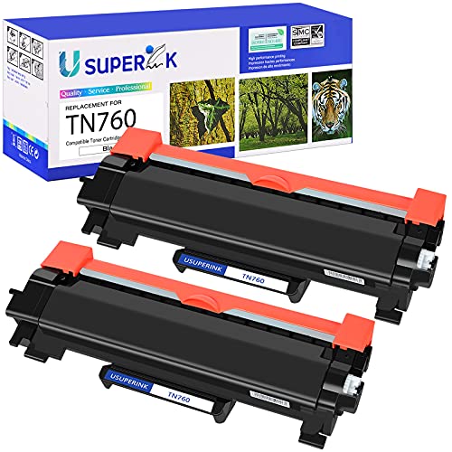 SuperInk Toner Cartridge (with CHIP) Compatible for Brother TN760 TN-760 TN730 to Use with HL-L2350DW HL-L2395DW HL-L2390DW HL-L2370DW MFC-L2750DW MFC-L2710DW DCP-L2550DW Printer High Yield - 2 Black