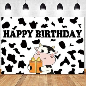 cartoon cow happy birthday photography backdrops black and white cow figure photo background for kid’s birthday party decor newborn baby shower banner props supplies 5×3ft