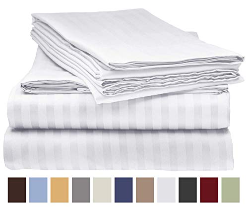 Cotton Home Depot Twin Collection Bed Sheet Set 30 Inch Deep Pocket 4-Piece Bedding Set - Wrinkle, Stain, Fade Resistant - White