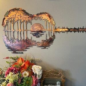 abstract guitar metal art decoration crafts, metal wrought iron forest guitar wall art hanging wall décor ideal for indoor or outdoor, ornament, office, music studio, home for musicians, art gift (a)