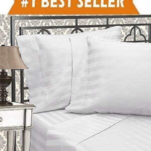 Cotton Home Depot Best, Softest, Coziest 4-Piece Sheet Sets! - 1500 Thread Count Egyptian Quality Luxurious Wrinkle Resistant 4-Piece Damask Stripe Bed Sheet Set,White , King