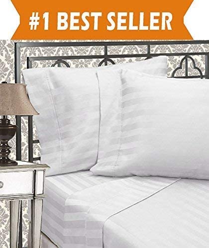 Cotton Home Depot Best, Softest, Coziest 4-Piece Sheet Sets! - 1500 Thread Count Egyptian Quality Luxurious Wrinkle Resistant 4-Piece Damask Stripe Bed Sheet Set,White , King