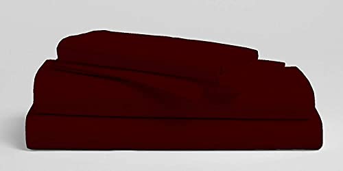 Cotton Home Depot 6 PCs Bed Sheet Set Egyptian Cotton 600 Thread Count(Flat Sheet, Fully Elasticized Fitted Sheet & 4 Pillow Cases), Pocket Size 16 Inches, Wine, Twin