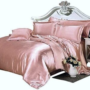 Queen Comforter - 5 Pieces Satin Queen Size Comforter Set (Comforter + Flat + Fitted 14'' + 4 Pillowcases) 400 GSM Salmon Comforter Duvet Insert Satin Comforter Set with Sheets