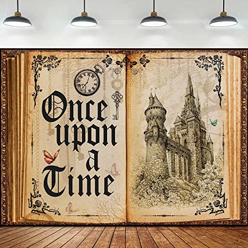 KIKIDOR Fairy Tale Book Backdrop Once Upon A Time Old Castle Royal Family Princess Romantic Storybook Photography Background Wedding Bride Shower Party Decor Portrait Photo Booth Props 10x7ft ZYKI0218